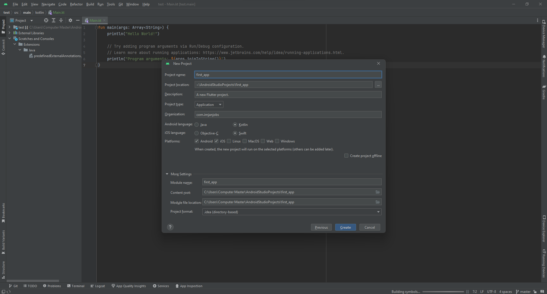 Flutter App - Standard Settings to Start a Project in Android Studio ...